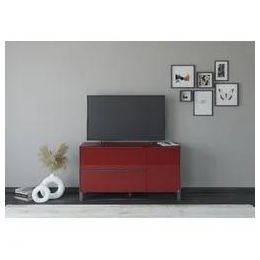 Lowboard "Reno", graphit schwarz matt lack, glas bordeauxrot glanz, B:137cm H:75cm T:42cm, Glas, Holzwerkstoff, SET ONE BY Musterring, Sideboards, Lowboard, Mit Vierkantfu&szlig; in diversen Farben, 75 cm H&ouml;he & Farbauswahl