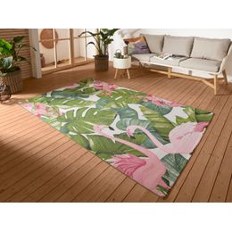 Outdoorteppich Hanse Home "Tropical Flamingo", bunt, B:200cm H:3mm L:285cm, Polyester, Polypropylen (PP), Teppiche, Outdoorteppich, In-& Outdoor, Teppich, Wetterfest, Balkon, Garten, Wohnzimmer, Floral