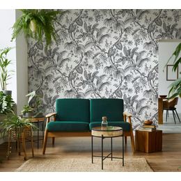 Fototapete marburg "Botanical Jungle", wei&szlig;, B:1,59m L:2,7m, Vlies, Tapeten, moderne Tapete f&uuml;r Wohnzimmer Schlafzimmer K&uuml;che