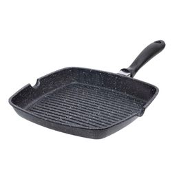 Grillpfanne RESTO KITCHENWARE "Meridiana, quadratische Steak Pfanne mit Ausguss", schwarz, B:28cm H:4cm L:50cm &Oslash;:28cm, Pfannen, Bratpfanne, Eckpfanne mit Marmor-Antihaftbeschichtung