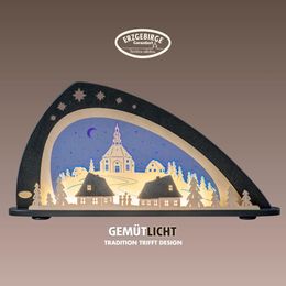 Lichterbogen Weigla "LED Seiffen, moderner Schwibbogen aus Holz & Acrylglas,Made in Germany", wei&szlig; (wei&szlig;, blau), H:33,8cm T:8,6cm, Holzwerkstoff, Schwibb&ouml;gen, Erzgebirge garantiert, Weihnachtsdeko Innen, Weihnachtsbeleuchtung