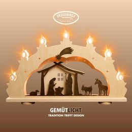 LED Schwibbogen Weigla "Christi Geburt, Lichterbogen Landhausstil, Holz, Made in Germany", beige (natur, braun), B:52cm H:33cm T:6cm, Holzwerkstoff, Schwibb&ouml;gen, Erzgebirge garantiert, Weihnachtsdeko Innen, Weihnachtsbeleuchtung