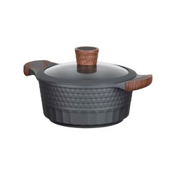 Kochtopf RESTO KITCHENWARE "Capella, Schmortopf antihaftbeschichtet und sp&uuml;lmaschinenfest", schwarz (schwarz, matt), H:9,5cm L:29,5cm &Oslash;:20cm, T&ouml;pfe, Kochtopf, mit Glasdeckel und sto&szlig;d&auml;mpfendem Silikonrand, im Geschenkkarton