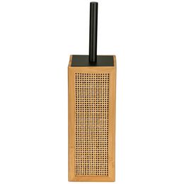 WC-Garnitur Wenko "Allegre", beige (natur, natur, schwarz), B:9,5cm H:36,5cm L:9,5cm, Bambus, Stahl, Reinigungsb&uuml;rsten, aus Bambus und Rattan