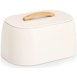 Brotkasten zeller PRESENT "mit Gummibaumgriff", creme, B:23,5cm H:18,3cm L:33,5cm, Holz, Metall, Lebensmittelaufbewahrungsbeh&auml;lter, Brotkasten, pflegeleicht, langlebig