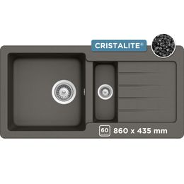Granitsp&uuml;le Schock "Typos DS", grau (asphalt), B:86cm H:30,9cm T:43,5cm, Domogranit, K&uuml;chensp&uuml;len, mit Restebecken