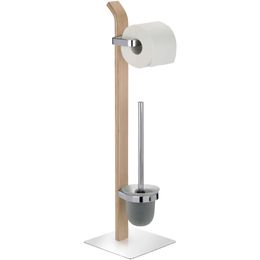 WC-Garnitur Wenko "Samona Nature", braun (chromfarben, braun), B:20cm H:71,5cm, Glas, Holz, Stahl, Reinigungsb&uuml;rsten, mit Papierrollenhalter