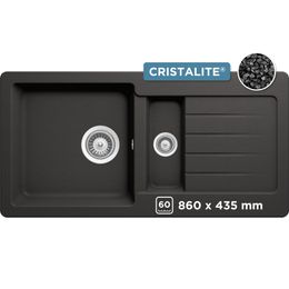 Granitsp&uuml;le Schock "Typos DS", schwarz (nero), B:86cm H:30,9cm T:43,5cm, Domogranit, K&uuml;chensp&uuml;len, mit Restebecken