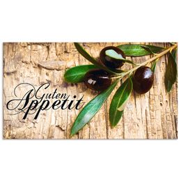 K&uuml;chenr&uuml;ckwand Artland "Oliven Guten Appetit", braun, B:90cm H:50cm, Aluminium, Spritzschutzw&auml;nde, Alu Spritzschutz mit Klebeband, einfache Montage