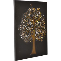 Wanddekoobjekt "Wandbild", schwarz, B:51cm H:64cm T:2cm, Metall, HOFMANN LIVING AND MORE, Wanddekoobjekte, Bild aus Metall mit goldfarbenen Baum