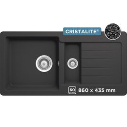 Granitsp&uuml;le Schock "Typos DS", schwarz (onyx), B:86cm H:30,9cm T:43,5cm, Domogranit, K&uuml;chensp&uuml;len, mit Restebecken