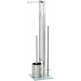 WC-Garnitur Wenko "Rivalta", silber (silberfarben), B:18cm H:70cm L:23cm, Edelstahl, Reinigungsb&uuml;rsten, integrierter Toilettenpapierhalter und WC-B&uuml;rstenhalter