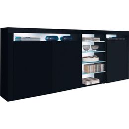 borchardt M&ouml;bel Highboard BORCHARDT M&Ouml;BEL "Santa F&eacute;, Sideboard mit eleganten Glasb&ouml;den, Breite 200 cm", schwarz (schwarz matt mit perlstruktur), B:200cm H:89cm T:35cm, Holzwerkstoff, Sideboards, Highboard, Breite 200 cm