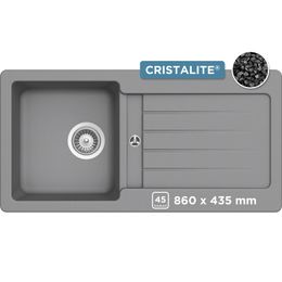Granitsp&uuml;le Schock "Typos D-100 S", grau (croma), B:86cm H:30,9cm T:43,5cm, Domogranit, K&uuml;chensp&uuml;len, mit Ablauf und Abtropffl&auml;che, links und rechts einbaubar