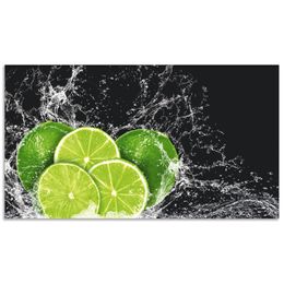 K&uuml;chenr&uuml;ckwand Artland "Limone mit Spritzwasser", gr&uuml;n, B:90cm H:50cm, Aluminium, Spritzschutzw&auml;nde, Alu Spritzschutz mit Klebeband, einfache Montage
