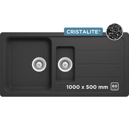 Granitsp&uuml;le Schock "COMO D-150L", schwarz (onyx), B:100cm H:29,8cm T:50cm, Domogranit, K&uuml;chensp&uuml;len, inklusive ab- und &Uuml;berlaufgarnitur, Drehhexcenter, Diamantbohrer