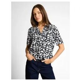 Klassische Bluse Tom Tailor, Damen, Gr. 46, blau ginkgo minimal, Web, Obermaterial: 100% Viskose, gemustert, regular fit normal, V-Ausschnitt, gerader Abschluss, Blusen Bluse, mit All-Over Print