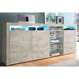 borchardt M&ouml;bel Highboard BORCHARDT M&Ouml;BEL "Santa F&eacute;, Sideboard mit eleganten Glasb&ouml;den, Breite 200 cm", grau (beton, optik), B:200cm H:89cm T:35cm, Holzwerkstoff, Sideboards, Highboard, Breite 200 cm