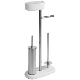 WC-Garnitur Wenko "Rivazza", wei&szlig;, B:17cm H:72,5cm L:32cm, Edelstahl, Kunststoff, Reinigungsb&uuml;rsten, integrierter Toilettenpapierhalter und Box