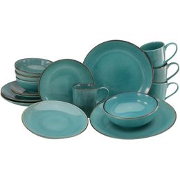 Kombiservice Creatable "Nature Collection, Kombi-Service 16-tlg", blau (water), 16 Stk., Steinzeug, Geschirr-Sets, Kombiservice, Handwerklicher Look, Vintage