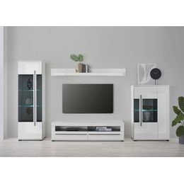 Wohnwand Home Affaire "Cantara, moderne Anbauwand, Wohnzimmer-Set, in Eiche Evoke oder Wei&szlig;", wei&szlig; (wei&szlig;, wei&szlig; hochglanz), B:350cm, Kastenm&ouml;bel-Sets, Wohnwand