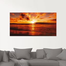 Glasbild Artland "Sch&ouml;ner Sonnenuntergang Strand", orange (farbe bild(er): orange), B:100cm H:50cm, Bilder, in verschiedenen Gr&ouml;&szlig;en