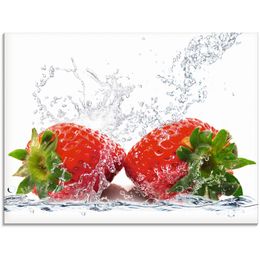 Glasbild Artland "Erdbeeren mit Spritzwasser", rot (farbe bild(er): rot), B:80cm H:60cm, Bilder, in verschiedenen Gr&ouml;&szlig;en