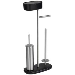 WC-Garnitur Wenko "Rivazza", schwarz, B:17cm H:72,5cm L:32cm, Edelstahl, Kunststoff, Reinigungsb&uuml;rsten, integrierter Toilettenpapierhalter und Box