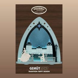 LED Lichterbogen Weigla "Moritzburg, moderne Lichterspitze aus Holz & Acrylglas,Made in Germany", grau (grau, blau), B:52cm H:53,5cm T:9cm, Holzwerkstoff, Schwibb&ouml;gen, Erzgebirge garantiert, Weihnachtsdeko Innen, Weihnachtsbeleuchtung