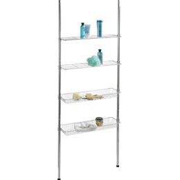 Badregal Wenko "Ellera Teleskopregal", silber (chrom), B:20cm T:71cm, Stahl, Regale, Badregal, 2 Ablagen, 2 K&ouml;rbe
