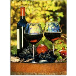 Glasbild Artland "Gl&auml;ser Rotwein auf altem Fass", gr&uuml;n (farbe bild(er): gr&uuml;n), B:60cm H:80cm, Bilder, in verschiedenen Gr&ouml;&szlig;en