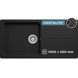 Granitsp&uuml;le Schock "COMO D-100L", schwarz (onyx), B:100cm H:29,8cm T:50cm, Domogranit, K&uuml;chensp&uuml;len, Inklusive ab- und &Uuml;berlaufgarnitur, Drehhexcenter, Diamantbohrer