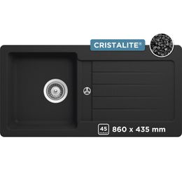 Granitsp&uuml;le Schock "Typos D-100 S", schwarz (nero), B:86cm H:30,9cm T:43,5cm, Domogranit, K&uuml;chensp&uuml;len, mit Ablauf und Abtropffl&auml;che, links und rechts einbaubar