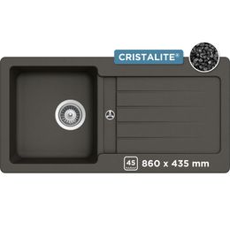 Granitsp&uuml;le Schock "Typos D-100 S", grau (asphalt), B:86cm H:30,9cm T:43,5cm, Domogranit, K&uuml;chensp&uuml;len, mit Ablauf und Abtropffl&auml;che, links und rechts einbaubar