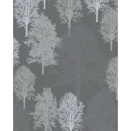 Vliestapete marburg, blau (stahlblau, silberfarben), B:0,53m L:10,05m, Vlies, Tapeten, Wald, moderne Tapete f&uuml;r Wohnzimmer Schlafzimmer K&uuml;che