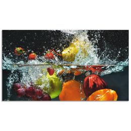 K&uuml;chenr&uuml;ckwand Artland "Spritzendes Obst auf dem Wasser", bunt, B:90cm H:50cm, Aluminium, Spritzschutzw&auml;nde, Alu Spritzschutz mit Klebeband, einfache Montage