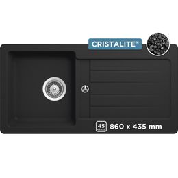 Granitsp&uuml;le Schock "Typos D-100 S", schwarz (onyx), B:86cm H:30,9cm T:43,5cm, Domogranit, K&uuml;chensp&uuml;len, mit Ablauf und Abtropffl&auml;che, links und rechts einbaubar
