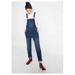 Jeanslatzhose bonprix, Damen, Gr. 50, N-Gr, blau (blau denim), Obermaterial: 76% Baumwolle, 16% Polyester, 7% Viskose, 1% Elasthan, loose fit, Jeans, lockerer loose fit, mit Elasthananteil