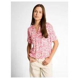Klassische Bluse Tom Tailor, Damen, Gr. 46, coral pink ginkgo minimal, Web, Obermaterial: 100% Viskose, gemustert, regular fit normal, V-Ausschnitt, gerader Abschluss, Blusen Bluse, mit All-Over Print
