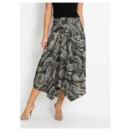 Midirock bonprix, Damen, Gr. 38, schwarz, sandbeige paisley (l&auml;nge: regul&auml;r), Web, Obermaterial: 100% Viskose, Paisley, bedruckt, loose fit ca. Mitte Wade, R&ouml;cke, aus Viskose, Loose Fit, mit elastischem Bund mit Smokb&uuml;ndchen