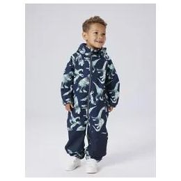 Overall name it "NMMALFA08 SOFTSHELL SUIT AOP 1FO NOOS", Jungen, Gr. 86, N-Gr, schwarz sapphire, Softshell, Obermaterial: 94% Polyester, 6% Elasthan, bedruckt, regular fit kn&ouml;chellang, elastischer Bund, Overalls Overall, mit dekorativen und reflektierenden Details