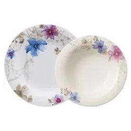 Villeroy & Boch Geschirr-Set VILLEROY & BOCH "Tafelservice Mariefleur Gris Basic 12er Set bunt", bunt, 2 tlg., Porzellan, Geschirr-Sets, Geschirr-Set