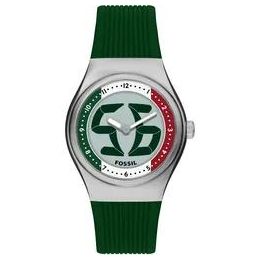Quarzuhr Fossil "Archival Big Tic", gr&uuml;n, silberfarben, Armbanduhren, Herren, Quarzuhr, Armbanduhr, Herrenuhr, Silikonarmband, analog, digital