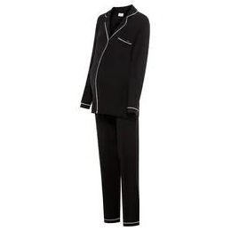 Umstandspyjama Lascana, Damen, Gr. 36/38, schwarz, Single Jersey, Obermaterial: 95% Viskose, 5% Elasthan, kontrastfarbene Details, unifarben, bequem lang, V-Ausschnitt, paspeliert, Homewear-Sets, mit Kontrastpaspeln