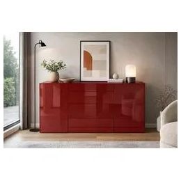 M&auml;usbacher Kommode M&Auml;USBACHER, bordeauxrot matt lack nb, glas bordeauxrot glanz, B:179cm H:89cm T:42cm, Sideboards, Kommode, Kommode BHT 179/89/42 cm, Push to open, Front+Oberplatte=Glas