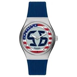 Quarzuhr Fossil "Archival Big Tic", blau, silberfarben, Armbanduhren, Herren, Quarzuhr, Armbanduhr, Herrenuhr, Silikonarmband, analog, digital