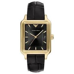 Quarzuhr Emporio Armani, schwarz, Armbanduhren, Herren, Quarzuhr, Armbanduhr, Damenuhr, Herrenuhr, Lederarmband, analog, Tag