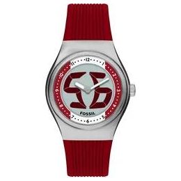 Quarzuhr Fossil "Archival Big Tic", rot, silberfarben, edelstahlfarben, Armbanduhren, Herren, Quarzuhr, Armbanduhr, Herrenuhr, Silikonarmband, analog, digital