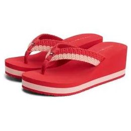 Dianette Tommy Hilfiger "TH WEDGE CROCHET SUMMER SANDAL", Damen, Gr. 40, rot, Textil, Schuhe Dianette, Sommerschuh, Zehentrenner in sommerlicher H&auml;keloptik