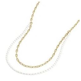 Kette ohne Anh&auml;nger Fossil "Schmuck Geschenk Metall Halskette Layering Heritage", gelbgoldfarben, wei&szlig;, Halsketten, Damen, Metall Nylon Perlen, L: 45,5 B: 3mm, Metall, Nylon, Perlen, mit S&uuml;&szlig;wasserzuchtperle, B:3mm